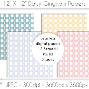 Daisy Gingham Pastels Scrapbook Papers, 12x12 Digital Papers, Pastel ...
