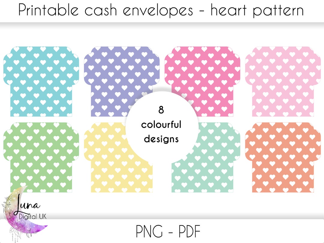DIY Money Envelope Printable, Cute Pastel Hearts Budgeting Tool, Simple ...
