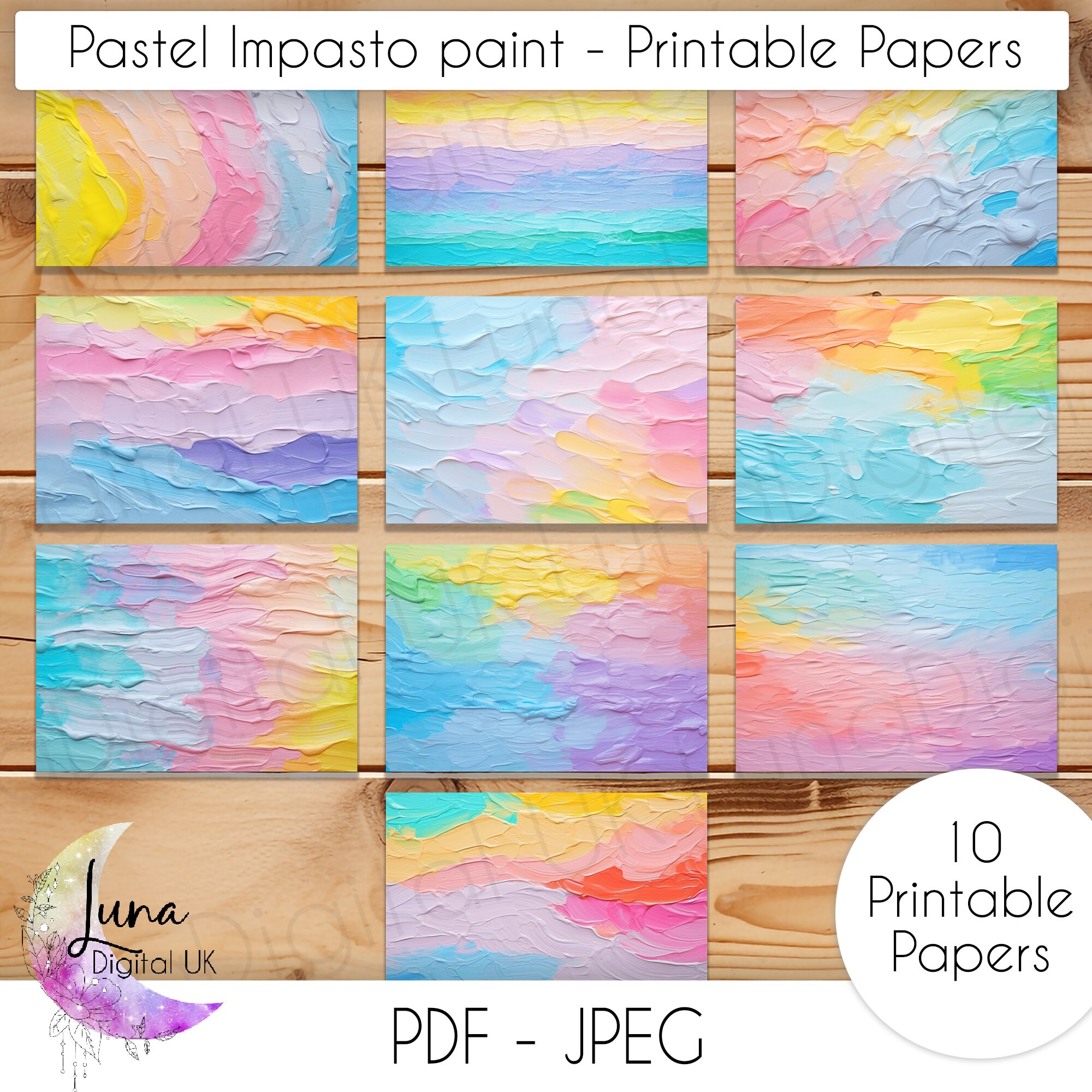 Pastel Impasto Paint Printable Papers, Junk Journal Background ...
