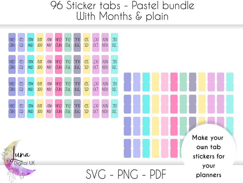 Printable Month Planner Sticker PNG SVG PDF Instant Download, Month Tab ...