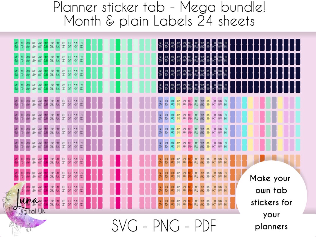 Printable Month Planner Sticker PNG SVG PDF Instant Download, Month Tab ...