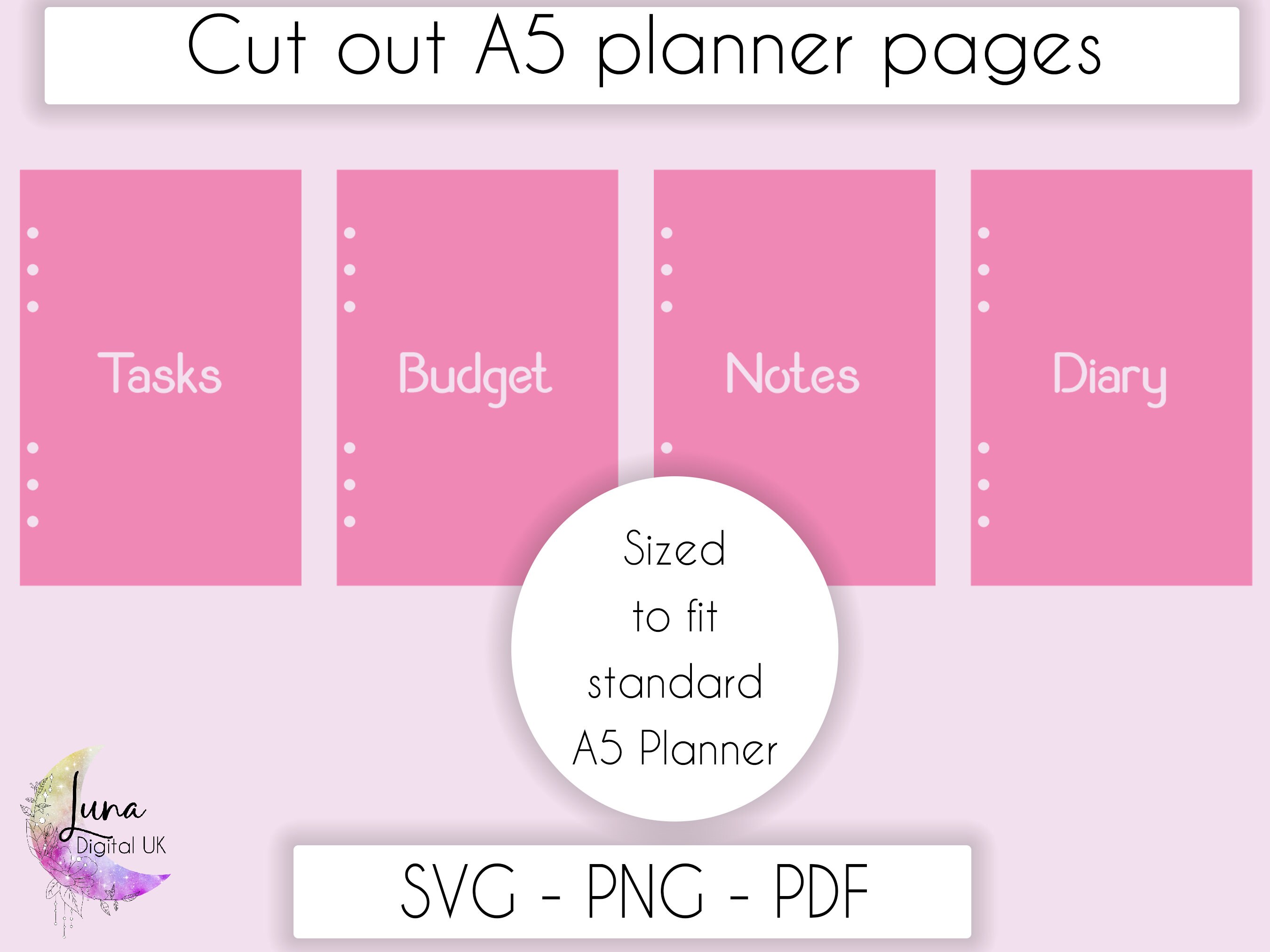 A5 Planner SVG Cut File for Cricut, Cut Out Detail, 6 Hole Planner ...