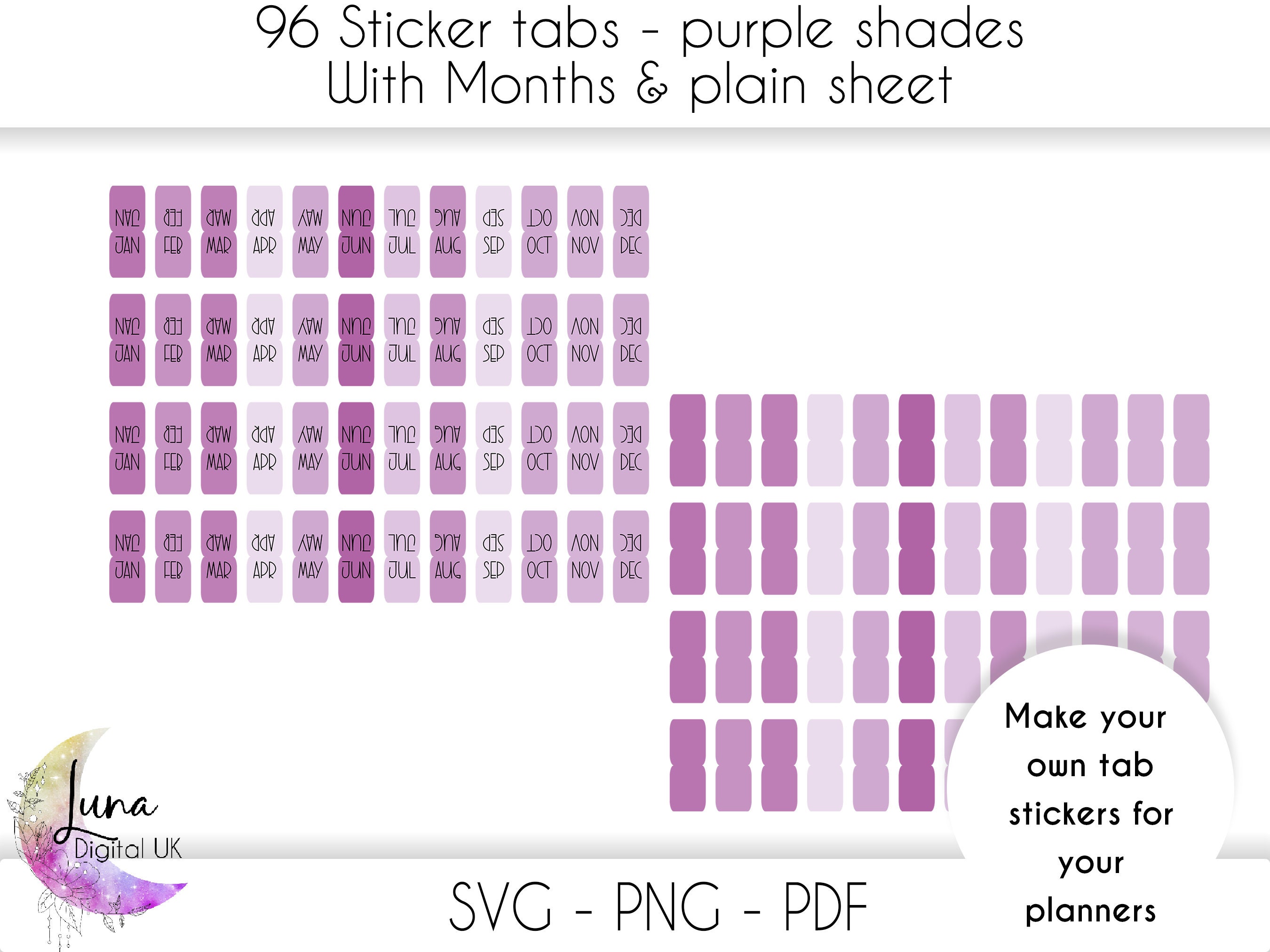 Printable Month Planner Sticker PNG SVG PDF Instant Download, Month Tab ...