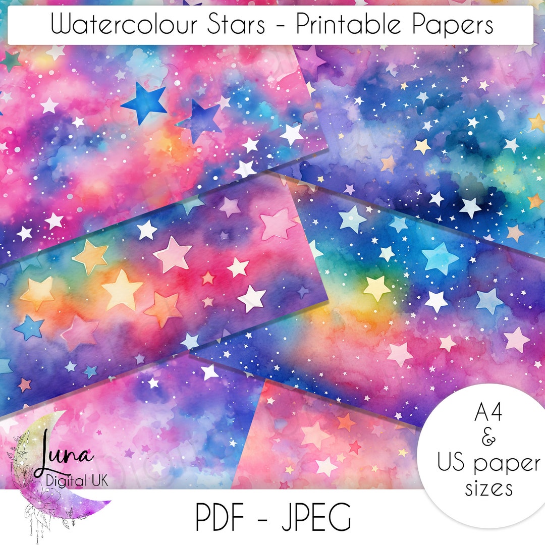 Cute Watercolour Stars Printable Papers, Junk Journal Background ...