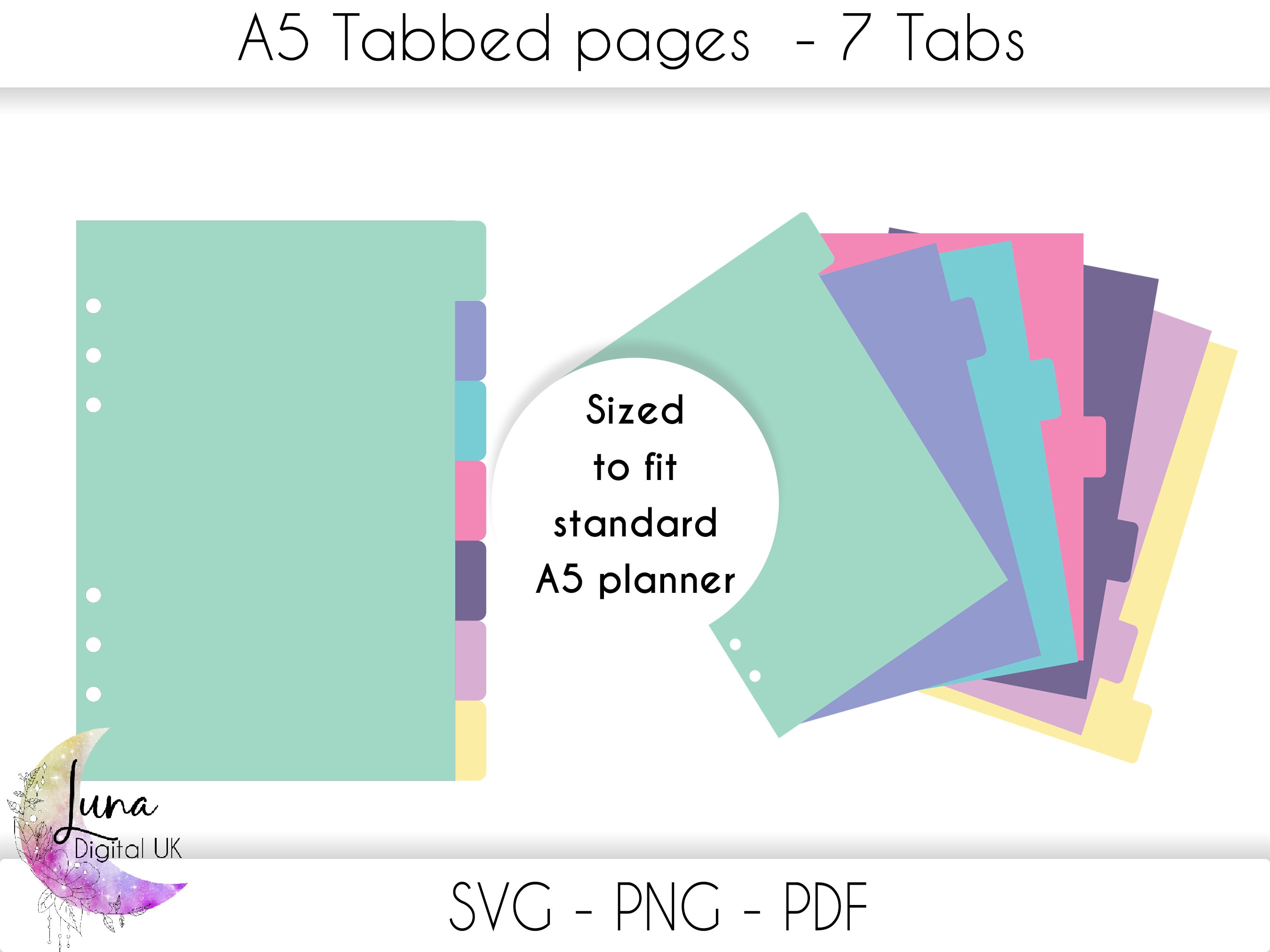 A5 Tabbed Dividers for Planners, A5 Side Tabs 7 Tab Dividers With Holes ...