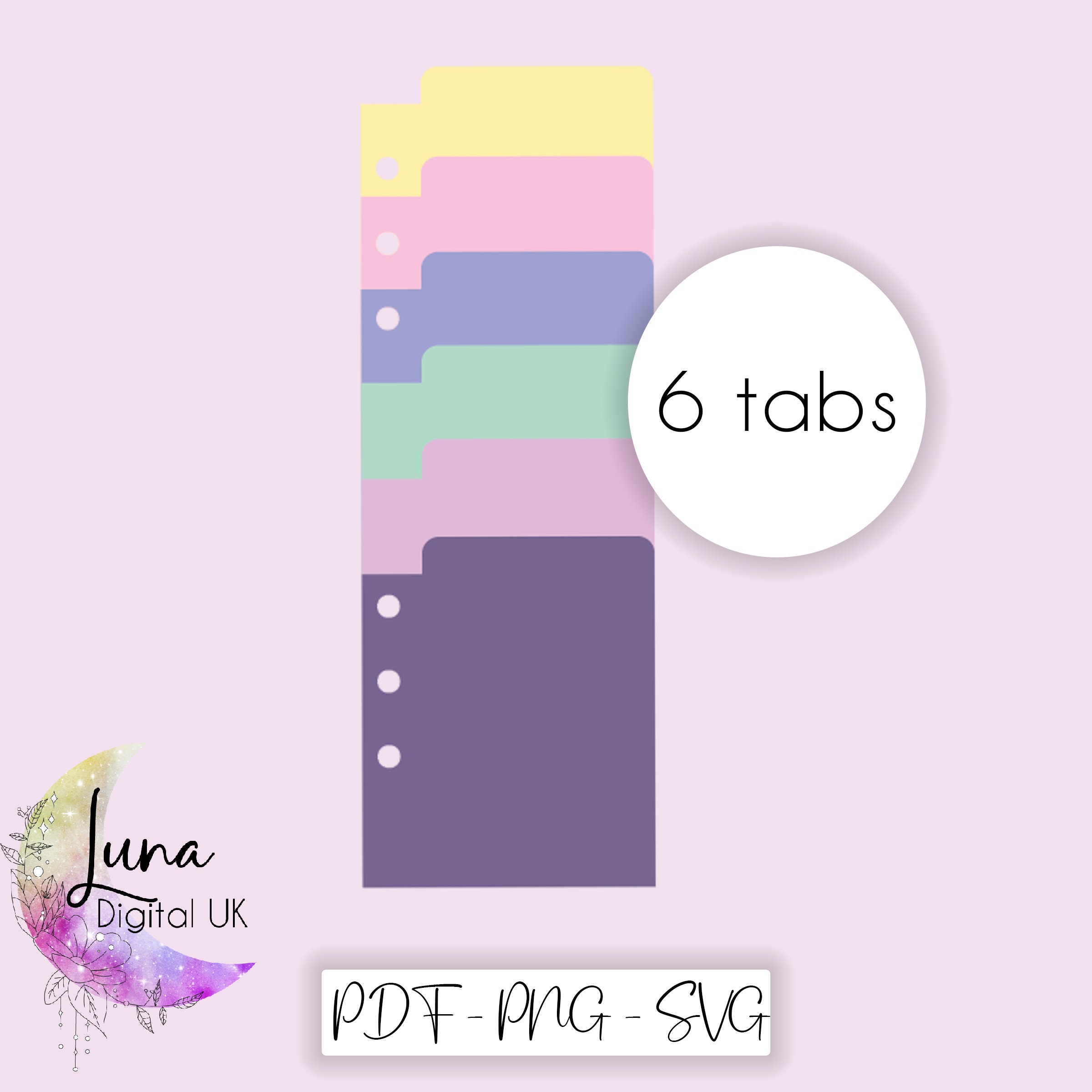 A5 Slimline Stacked Tabs Planners, 6 Tabbed Dividers With Holes ...