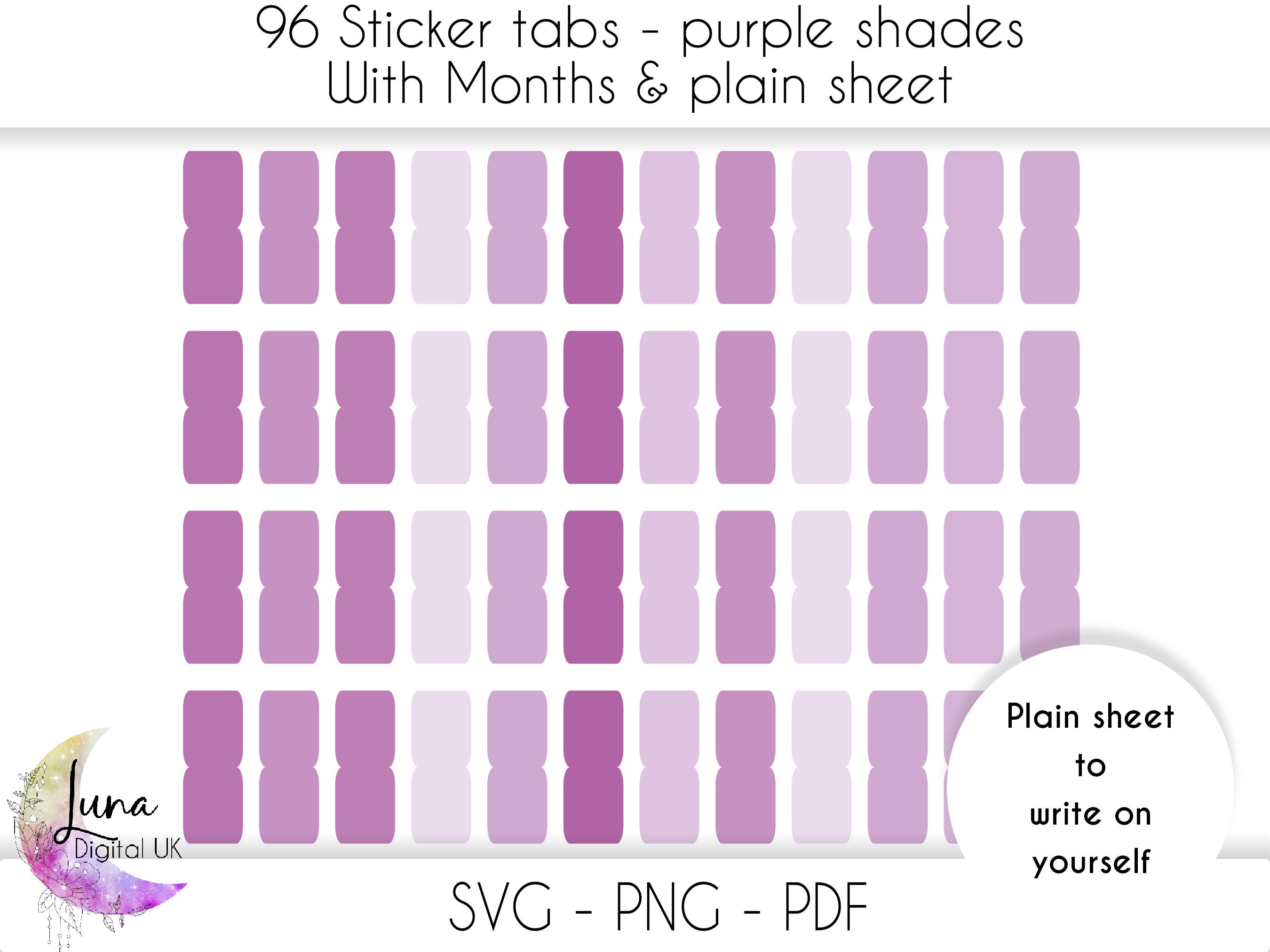 Printable Month Planner Sticker PNG SVG PDF Instant Download, Month Tab ...