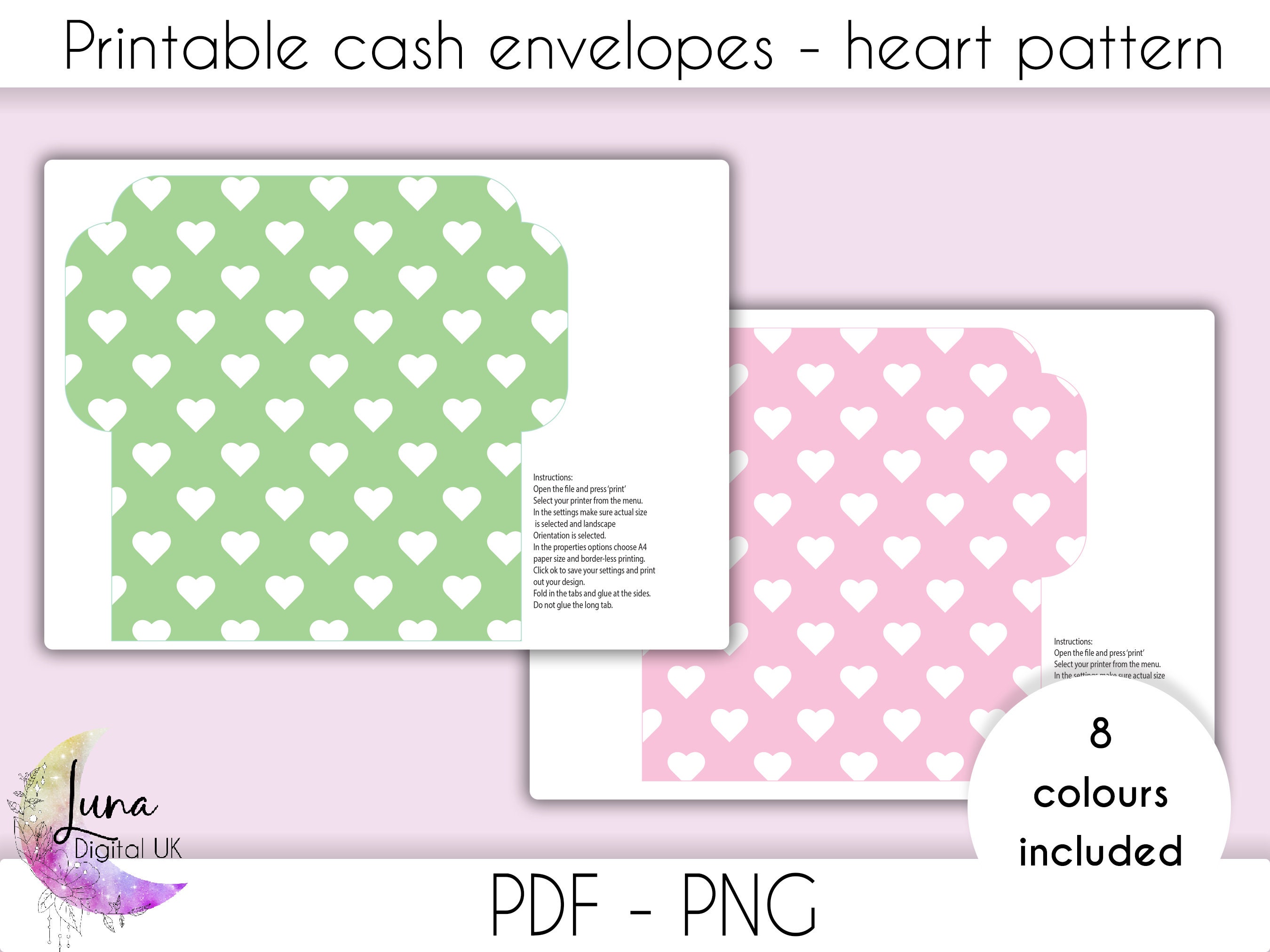 DIY Money Envelope Printable, Cute Pastel Hearts Budgeting Tool, Simple ...