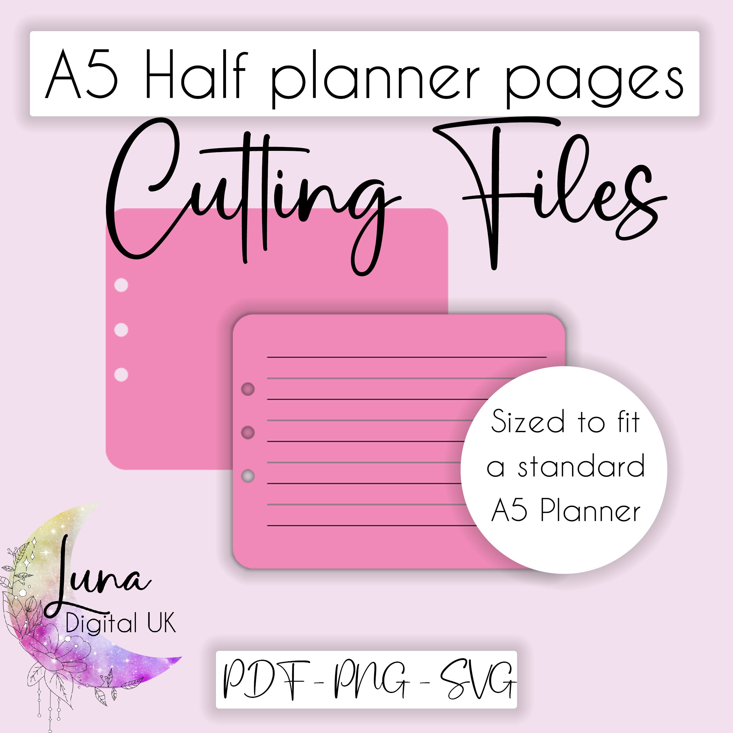 A5 Half Page Planner Pages SVG Cutting Files, With or Without Lines ...