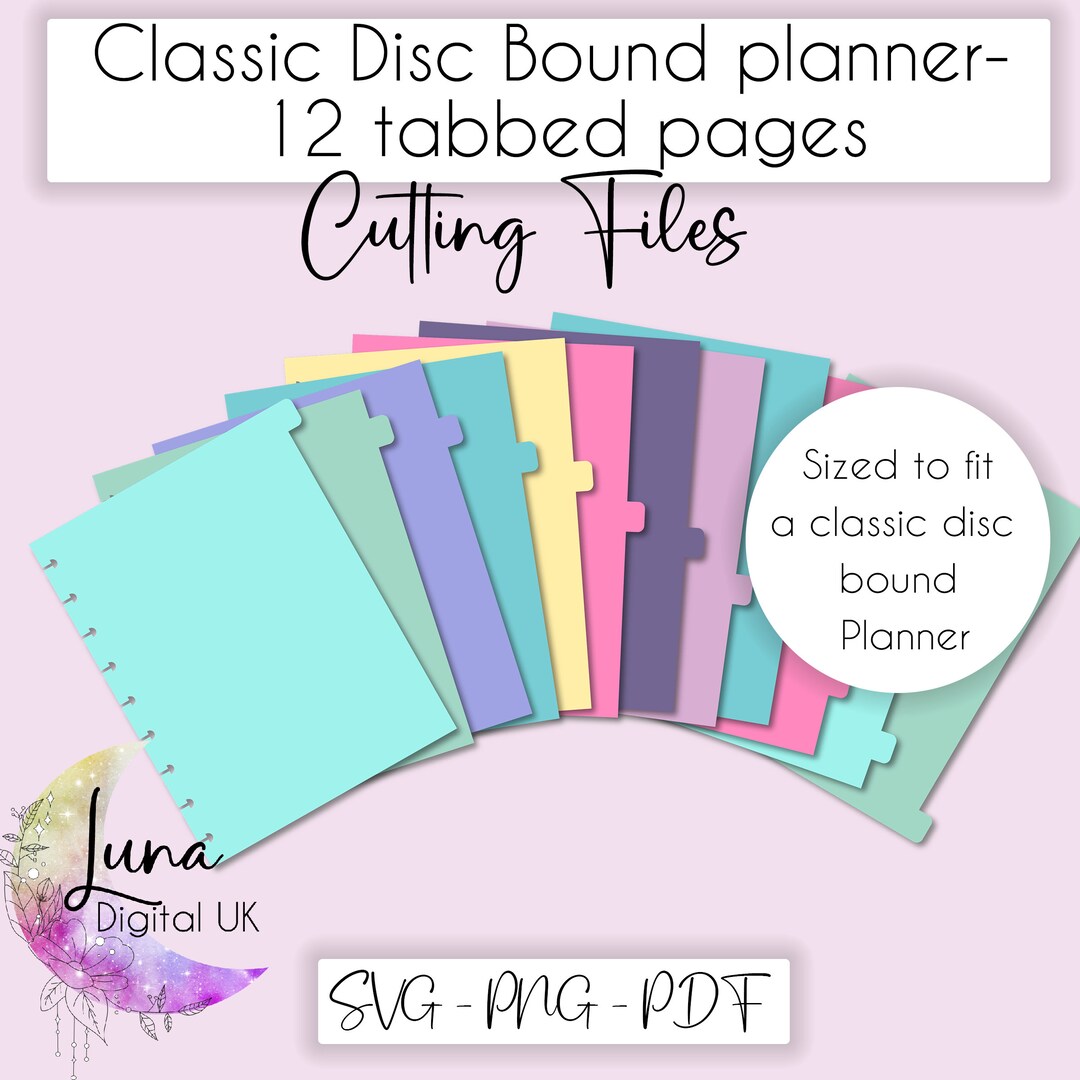 Classic Disc Bound Planner SVG Cut File for Cricut, 12 Side Tabbed ...