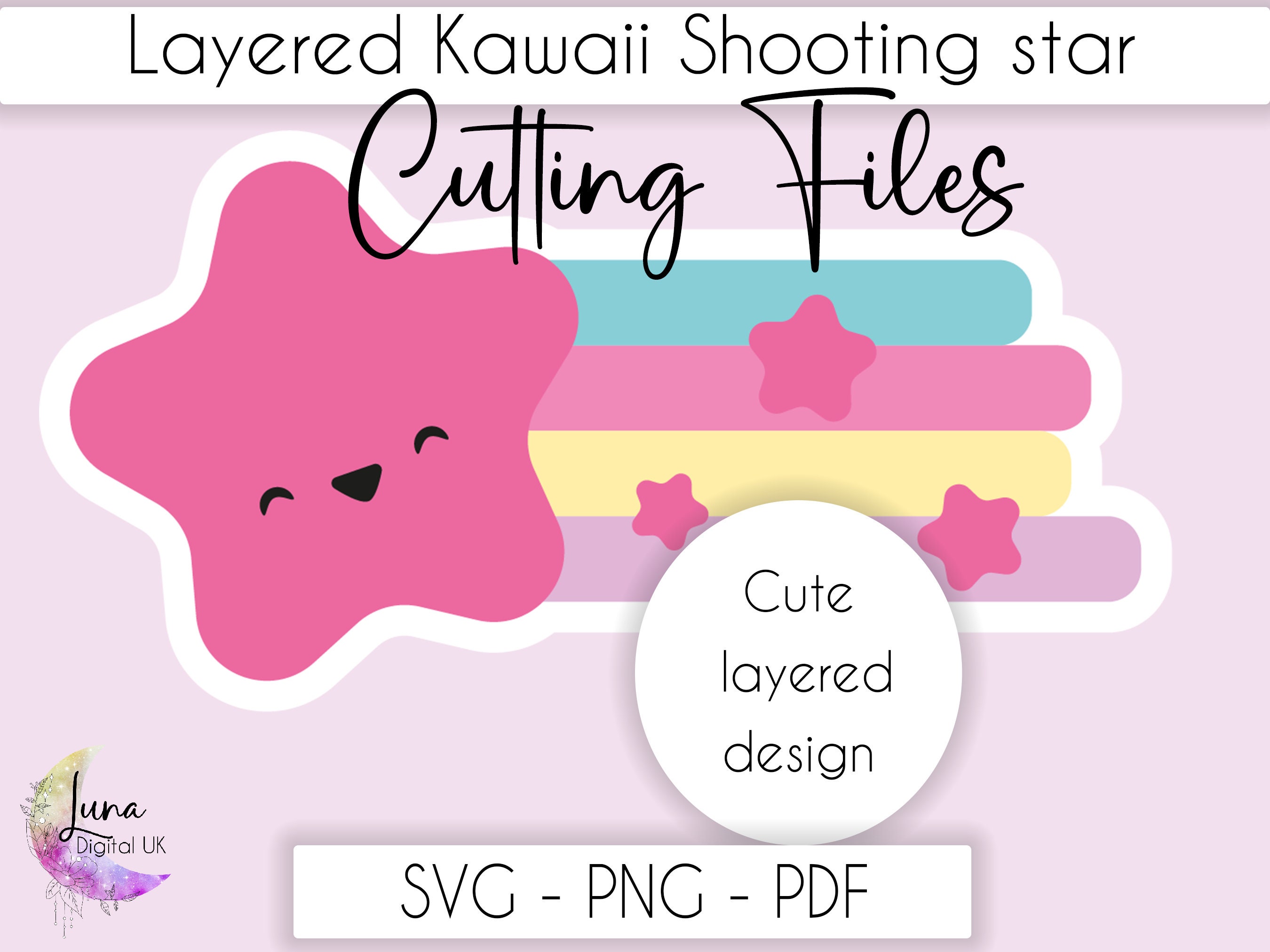 Cute Kawaii Shooting Star SVG, Layered SVG Design, Pastel Kawaii Svg ...