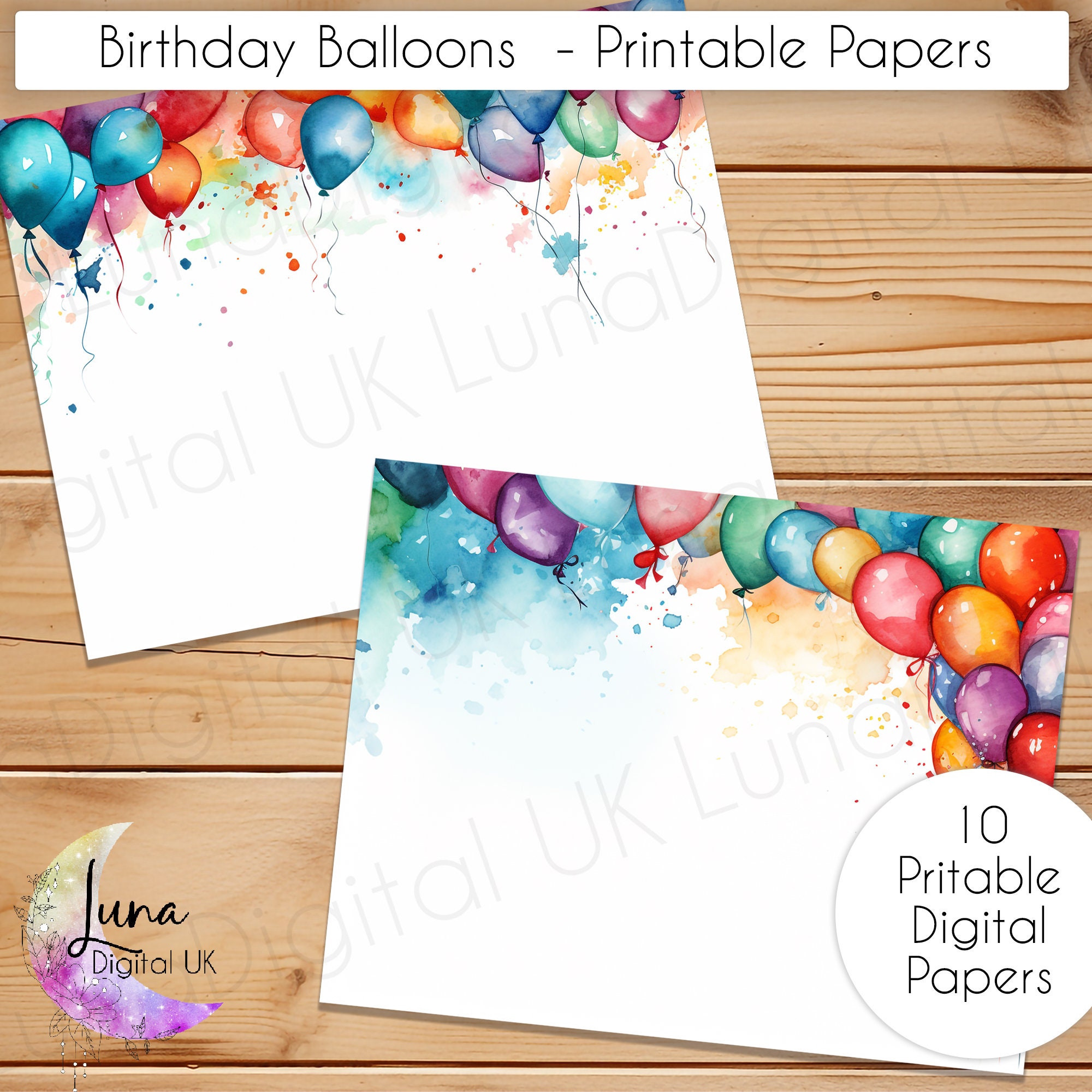 Birthday Balloons Printable Papers, Junk Journal Background Inky ...