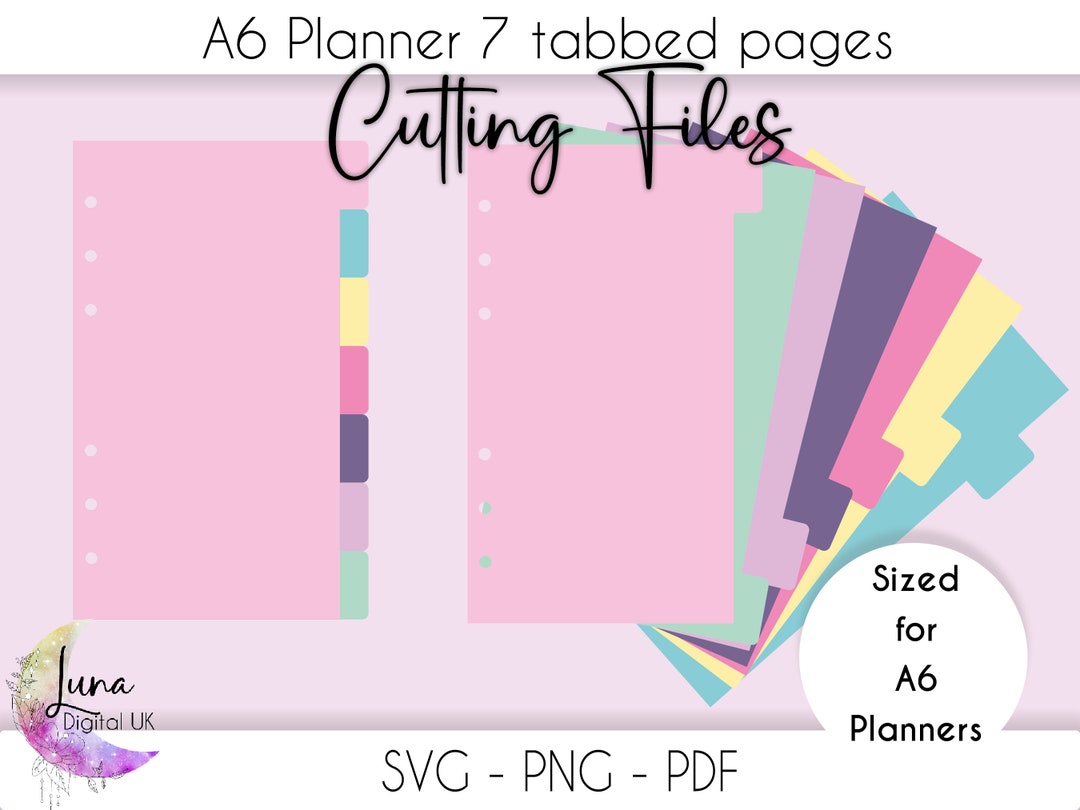 A6 Personal Planner SVG Tabbed Pages, 7 Tabbed Pages SVG for Cricut, A6 ...