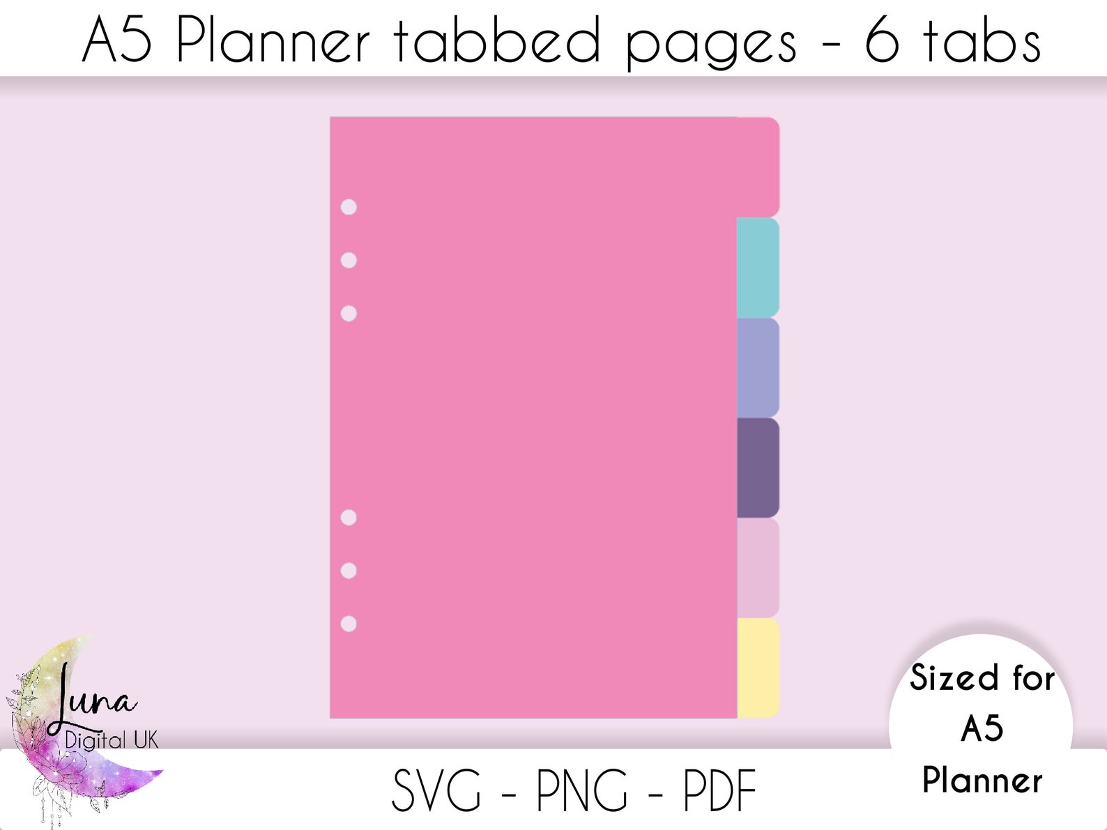 A5 Tabbed Dividers for Planners A5 Side Tabs 6 Tab Dividers - Etsy