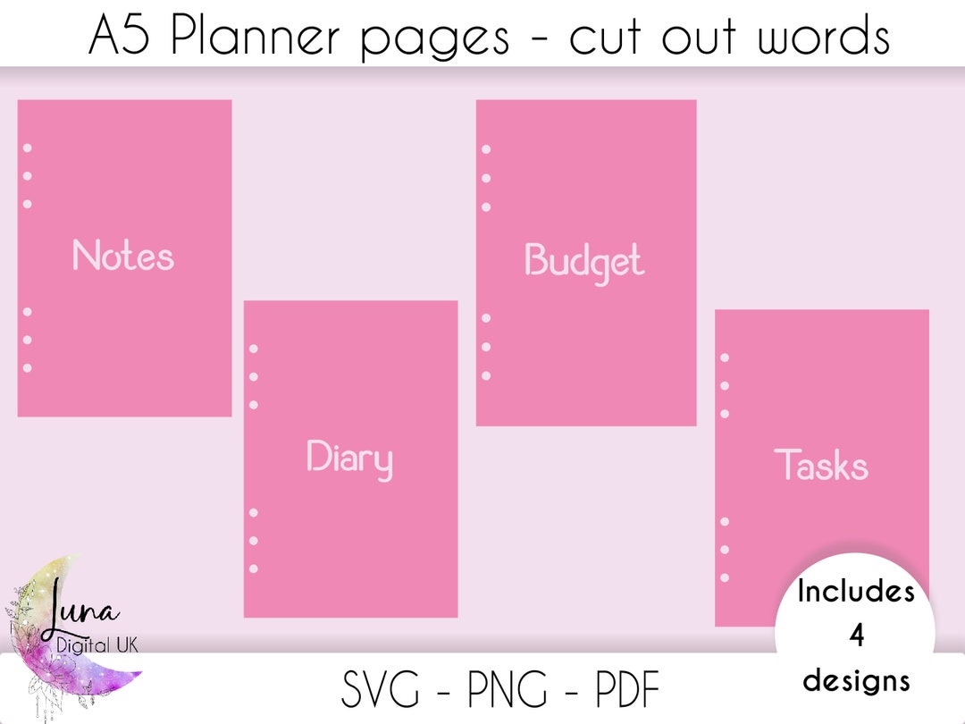 A5 Planner SVG Cut File for Cricut, Cut Out Detail, 6 Hole Planner ...