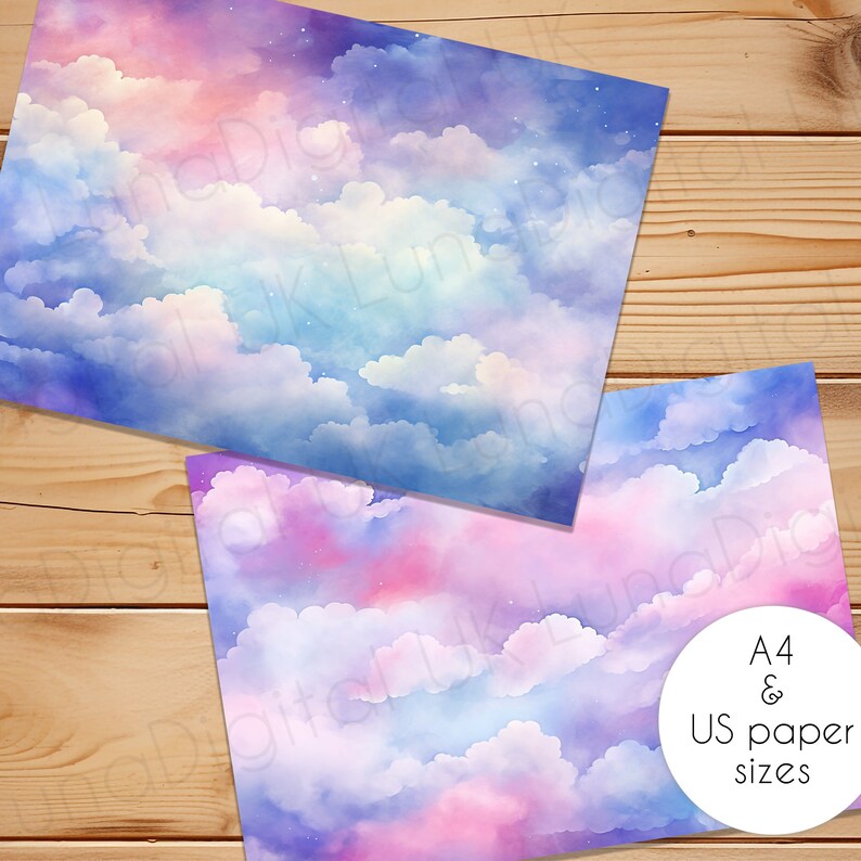 Watercolour Clouds Printable Papers, Junk Journal Background Printable ...