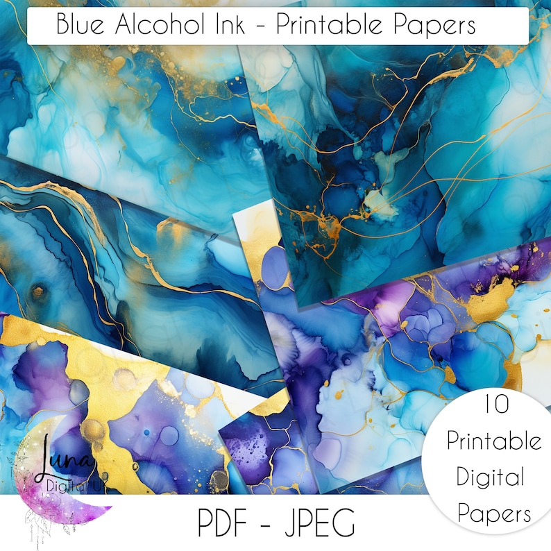 Blue Ink Printable Papers Junk Journal Background Inky - Etsy