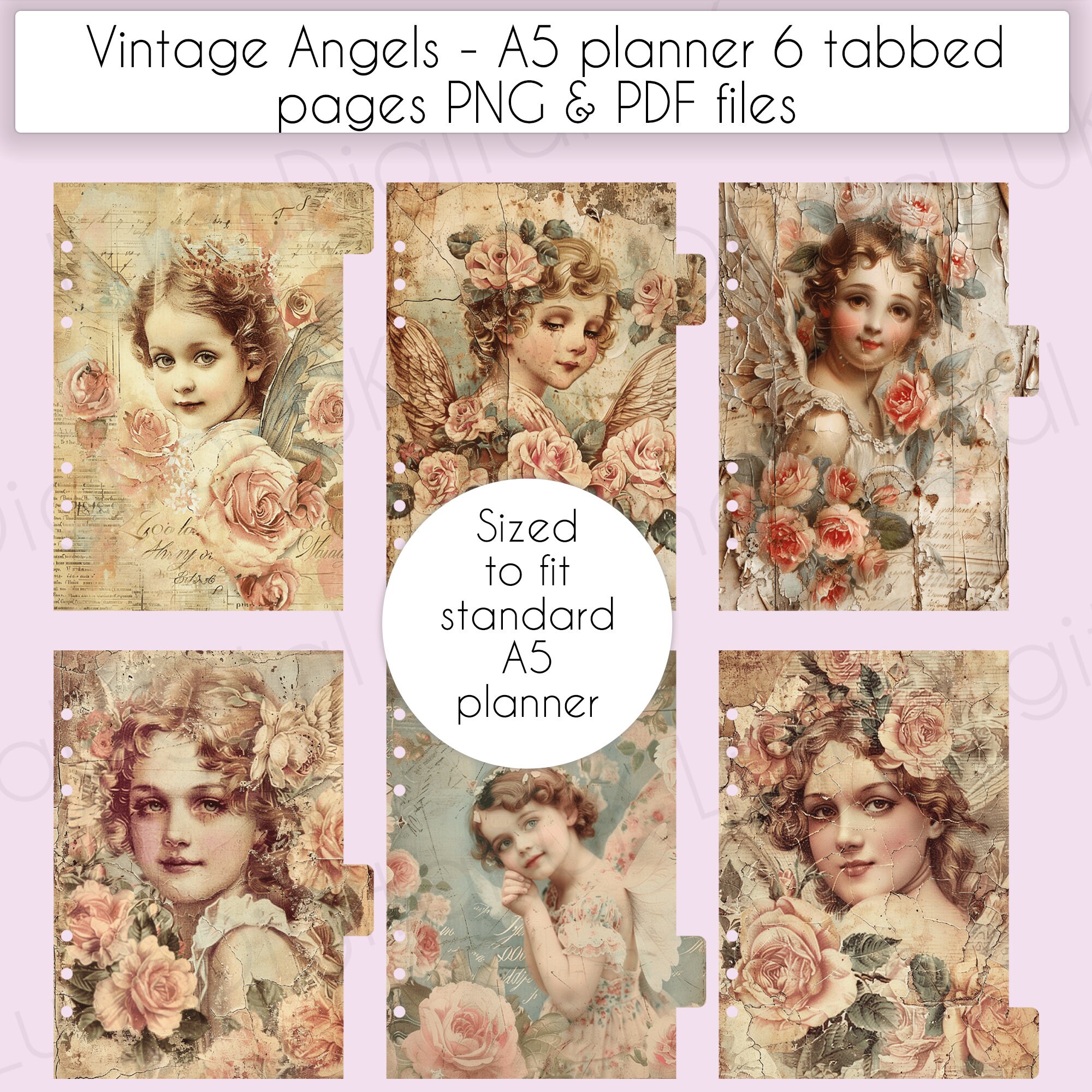 A5 Tabbed Dividers for Planner Vintage Angel, 6 Tabbed Dividers With or ...