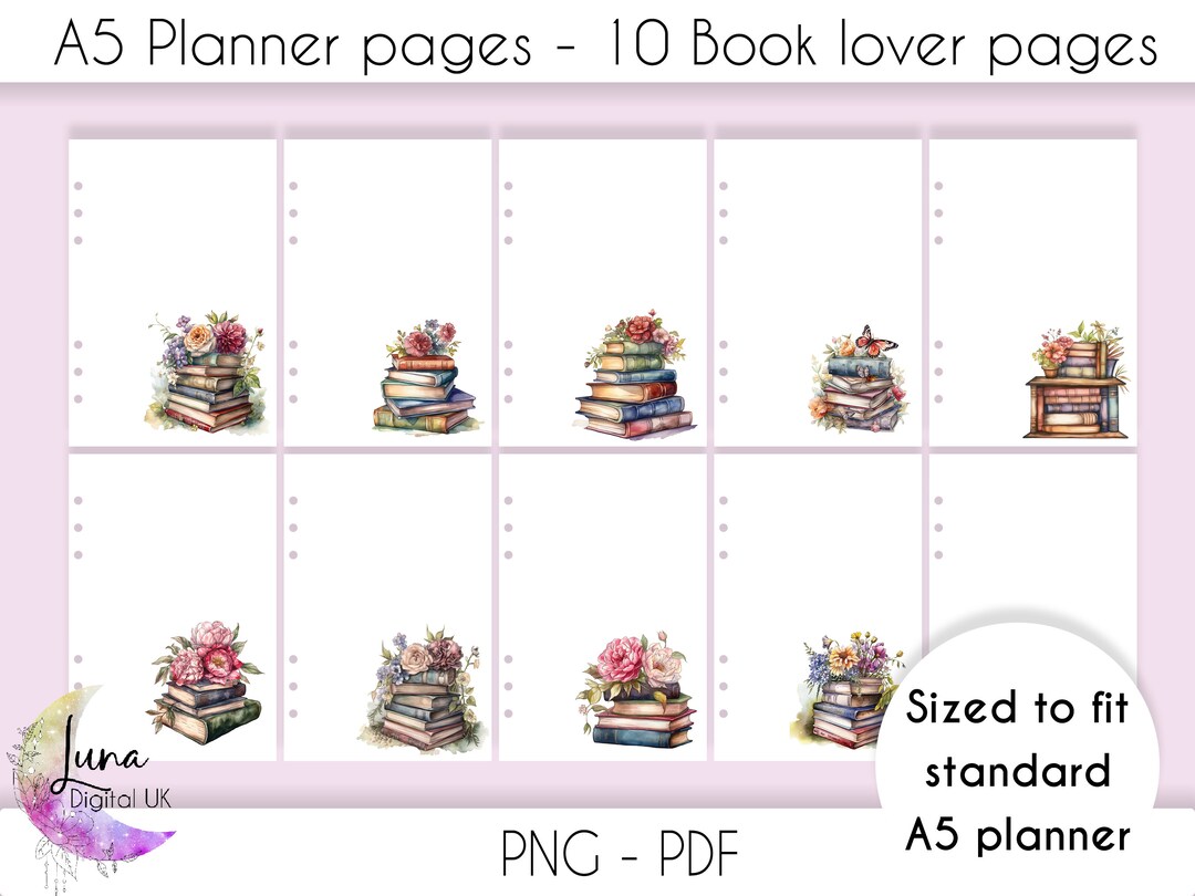 A5 Planner Cutting Files for Cricut PNG, A5 Pages With With Holes Print ...