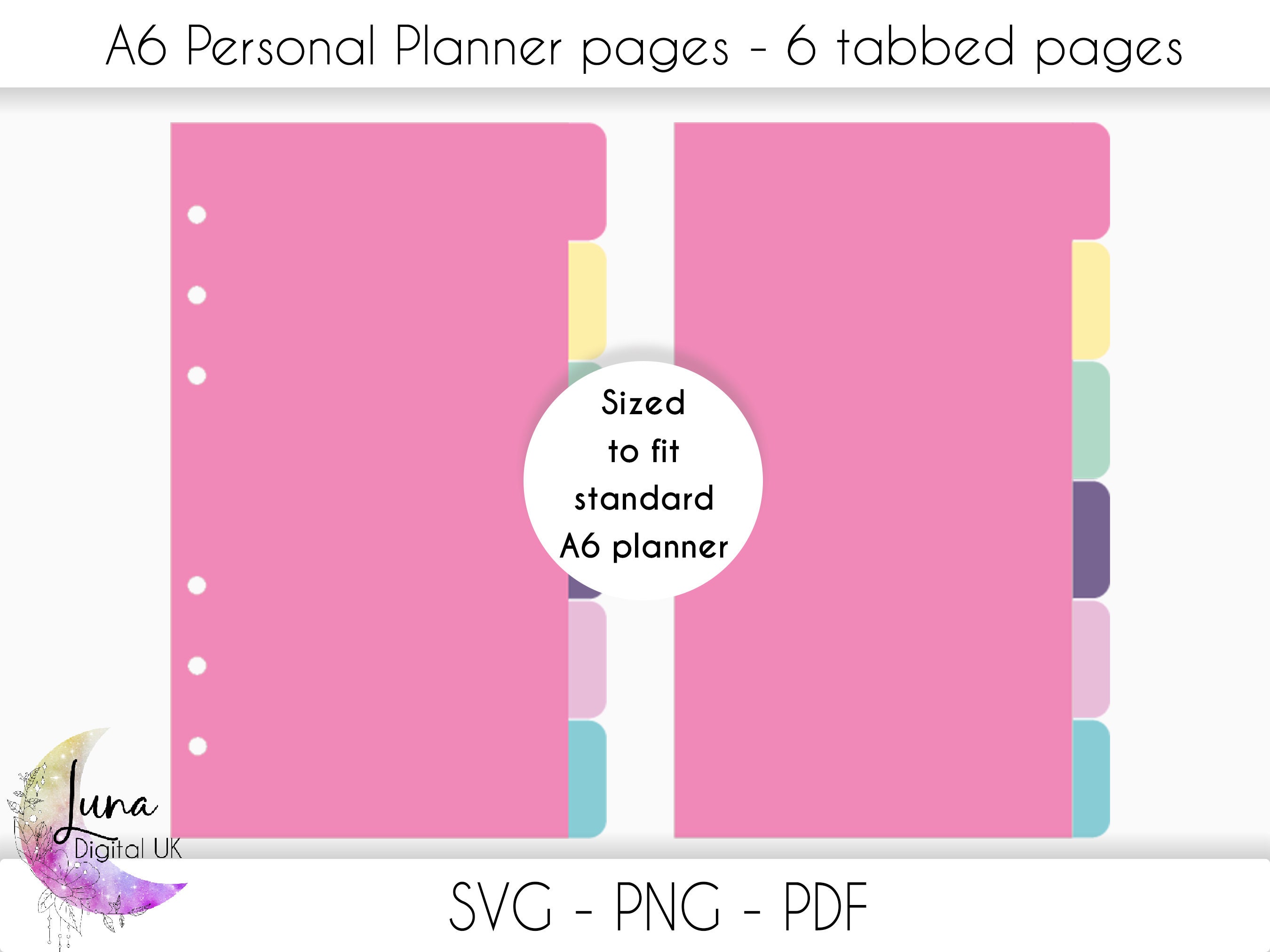 A6 Personal Planner SVG Tabbed Pages, 6 Tabbed Pages SVG for Cricut, A6 ...