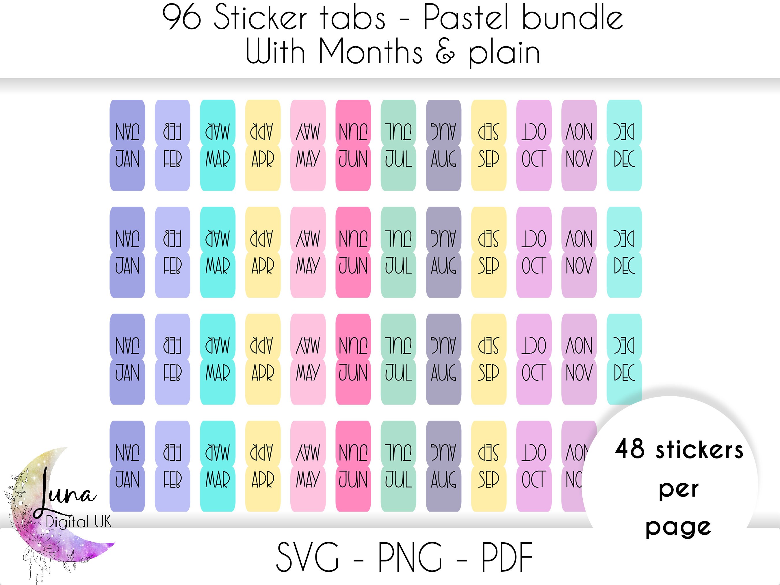 Printable Month Planner Sticker PNG SVG PDF Instant Download, Month Tab ...