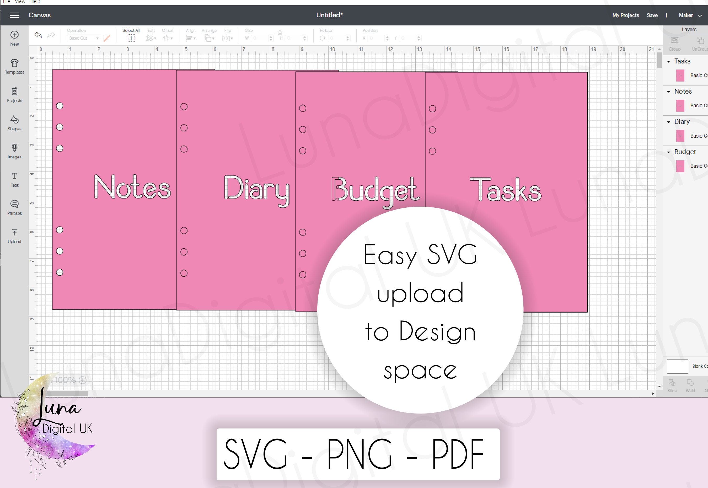 A5 Planner SVG Cut File for Cricut, Cut Out Detail, 6 Hole Planner ...
