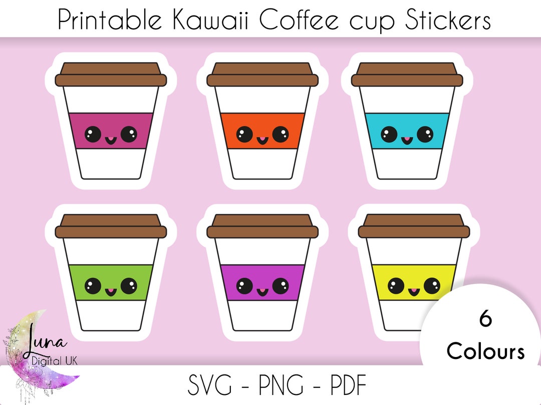 Cute Kawaii Coffee Cup Sticker PNG Svg Pdf, Digital Planner Sticker ...