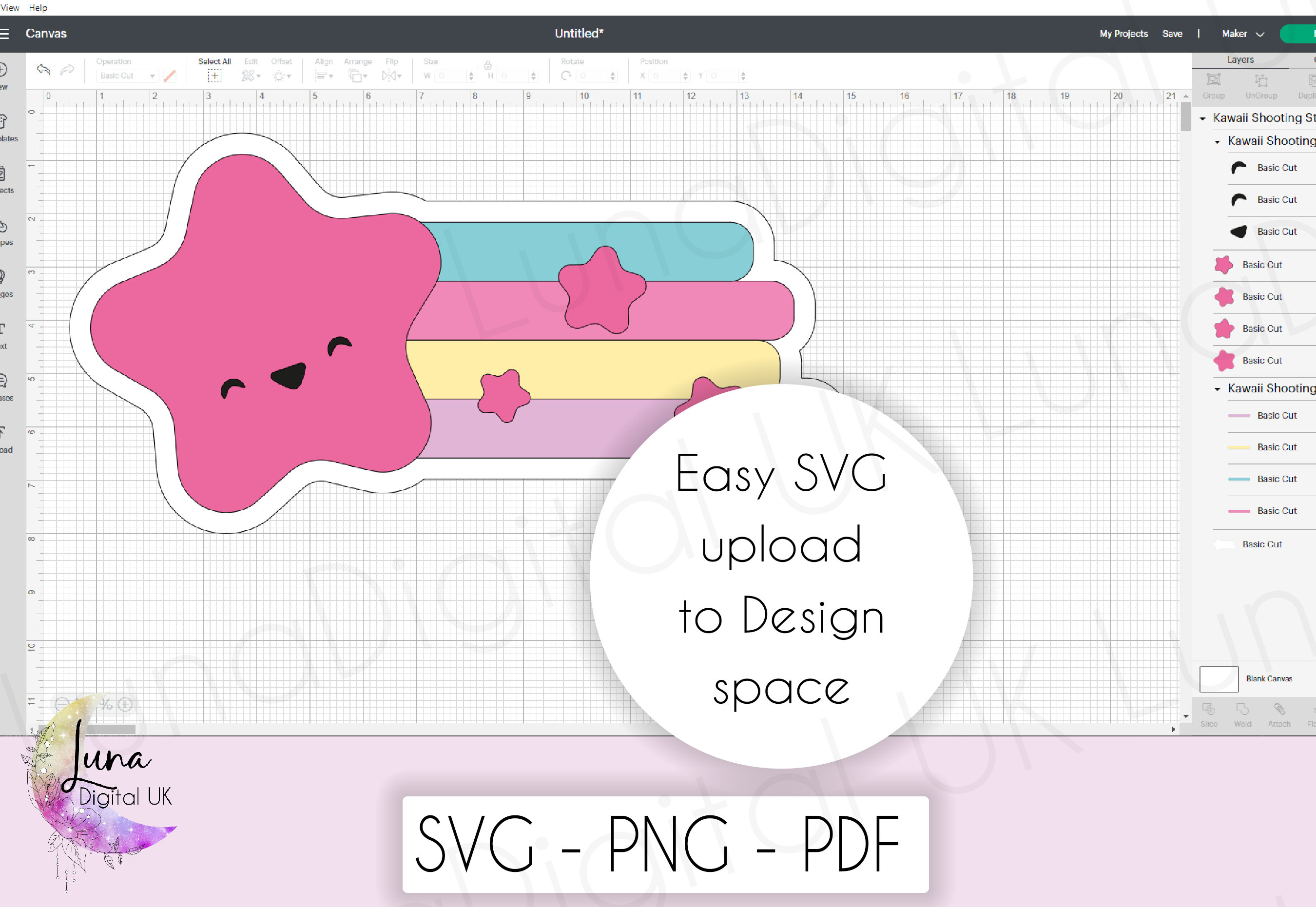 Cute Kawaii Shooting Star SVG, Layered SVG Design, Pastel Kawaii Svg ...
