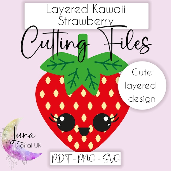 Strawberry SVG Cute Kawaii Food SVG Kawaii Card Topper | Etsy