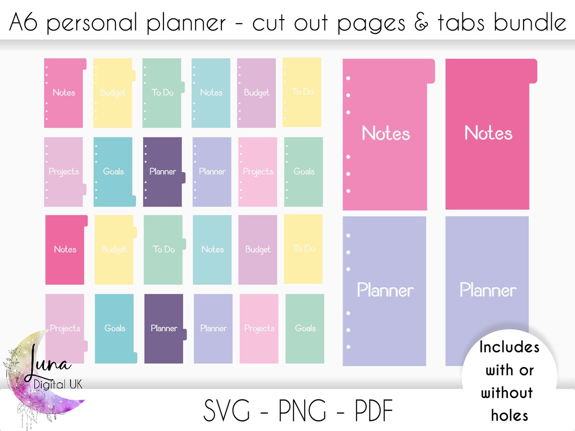 A6 6 Ring Bound Personal Planner SVG Bundle, With or Without Holes, Cut ...
