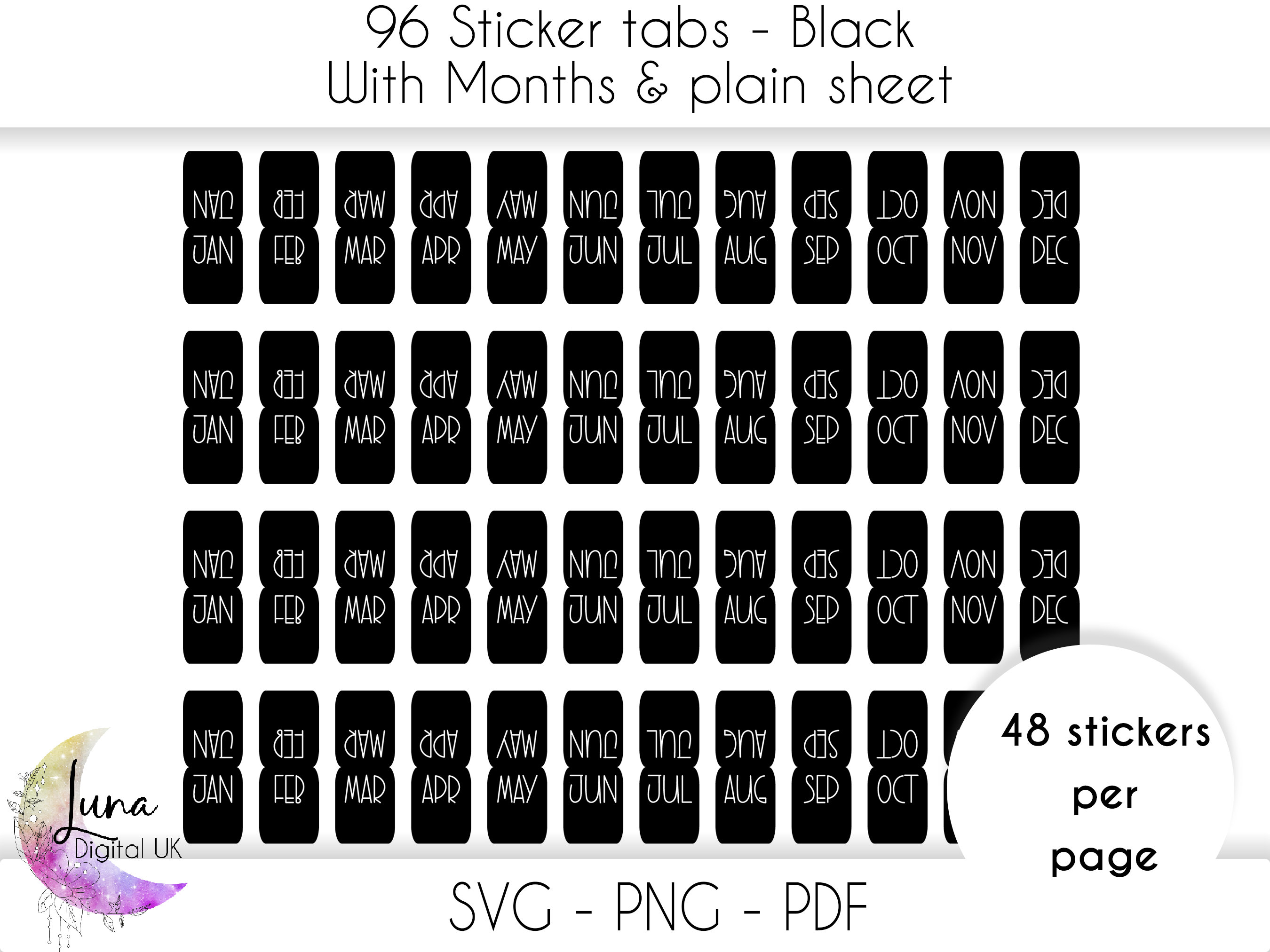 Printable Month Planner Sticker PNG SVG PDF Instant Download, Month Tab ...