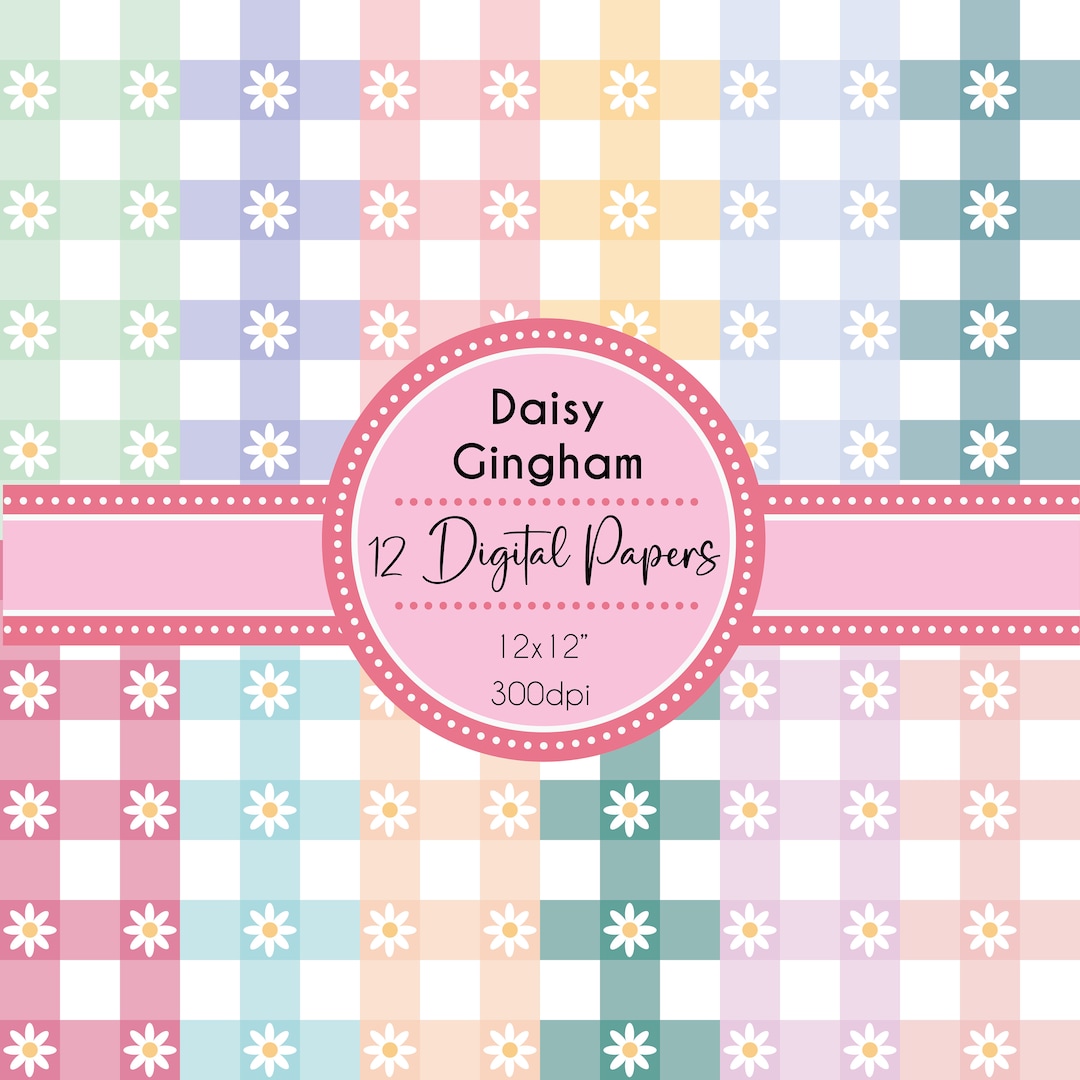 Daisy Gingham Pastels Scrapbook Papers, 12x12 Digital Papers, Pastel ...