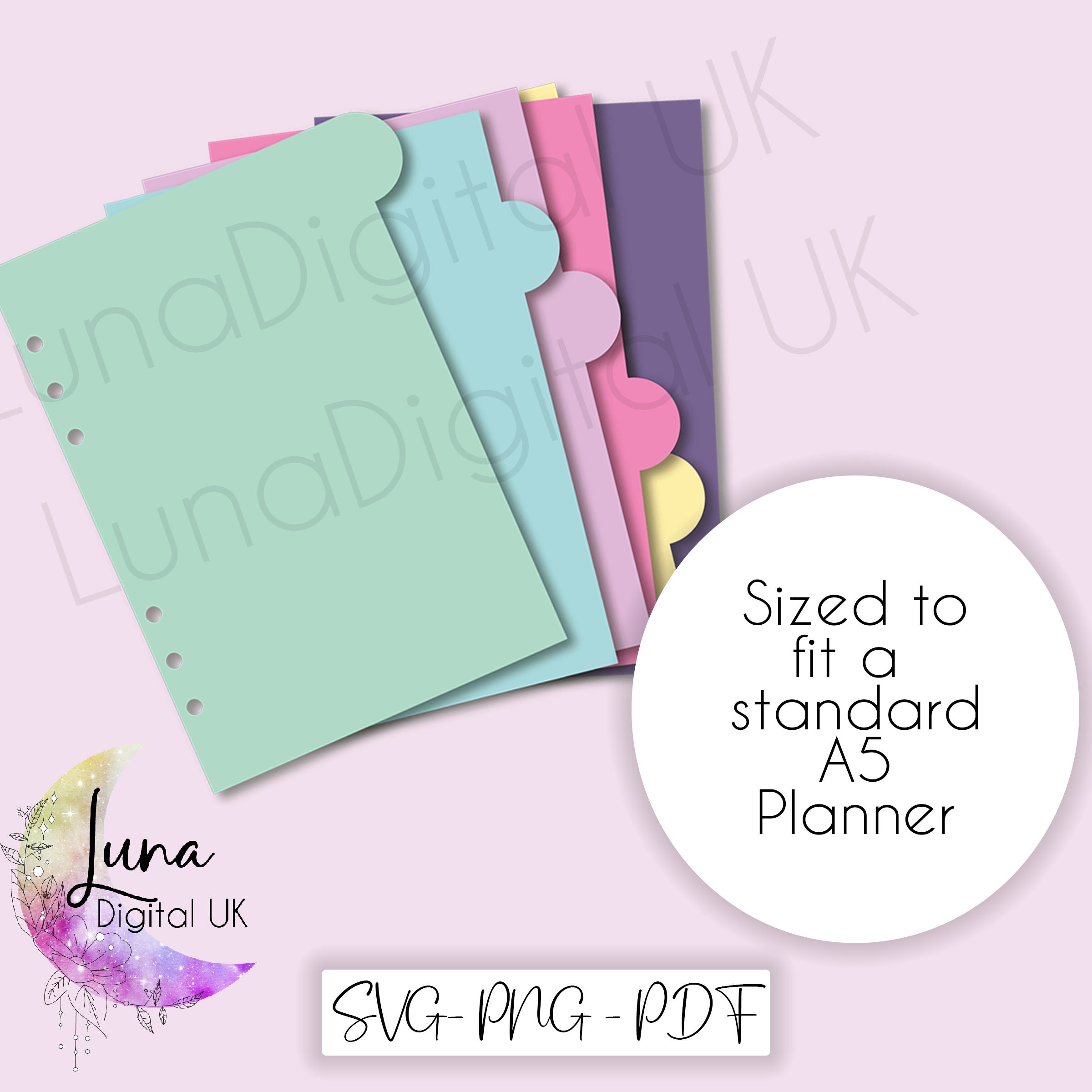 A5 Rounded Tabbed Dividers for Planners SVG Cutting File for Cricut, A5 ...
