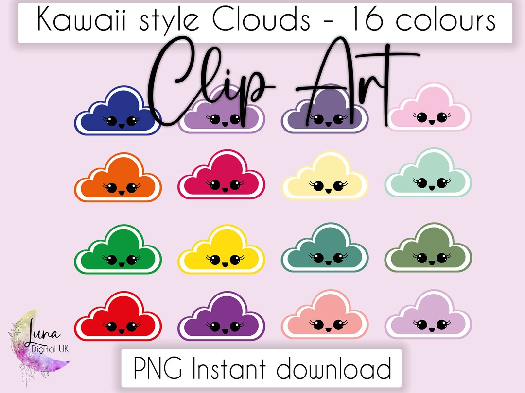 16 Kawaii Cloud Clip Art Pngs, Kawaii Face Clipart Digital Download ...