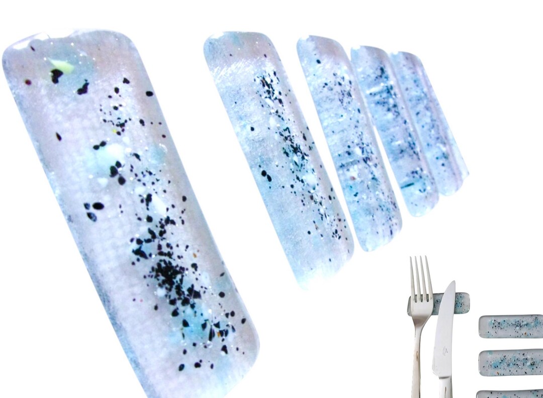 Set of 6 Translucent Blue Glass Knife Rests – Handcrafted Fused Glass ...