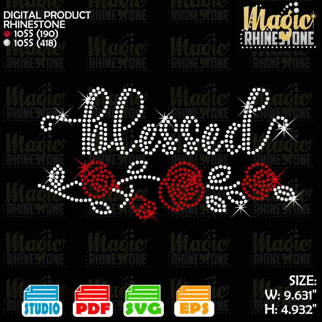 Blessed Flowers Rhinestone Svg, Blessed Flowers Svg, Calligraphy Letter ...