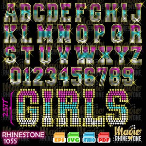 Pack of 6 Rhinestone Fonts, Rhinestone Template Collegiate Font ...