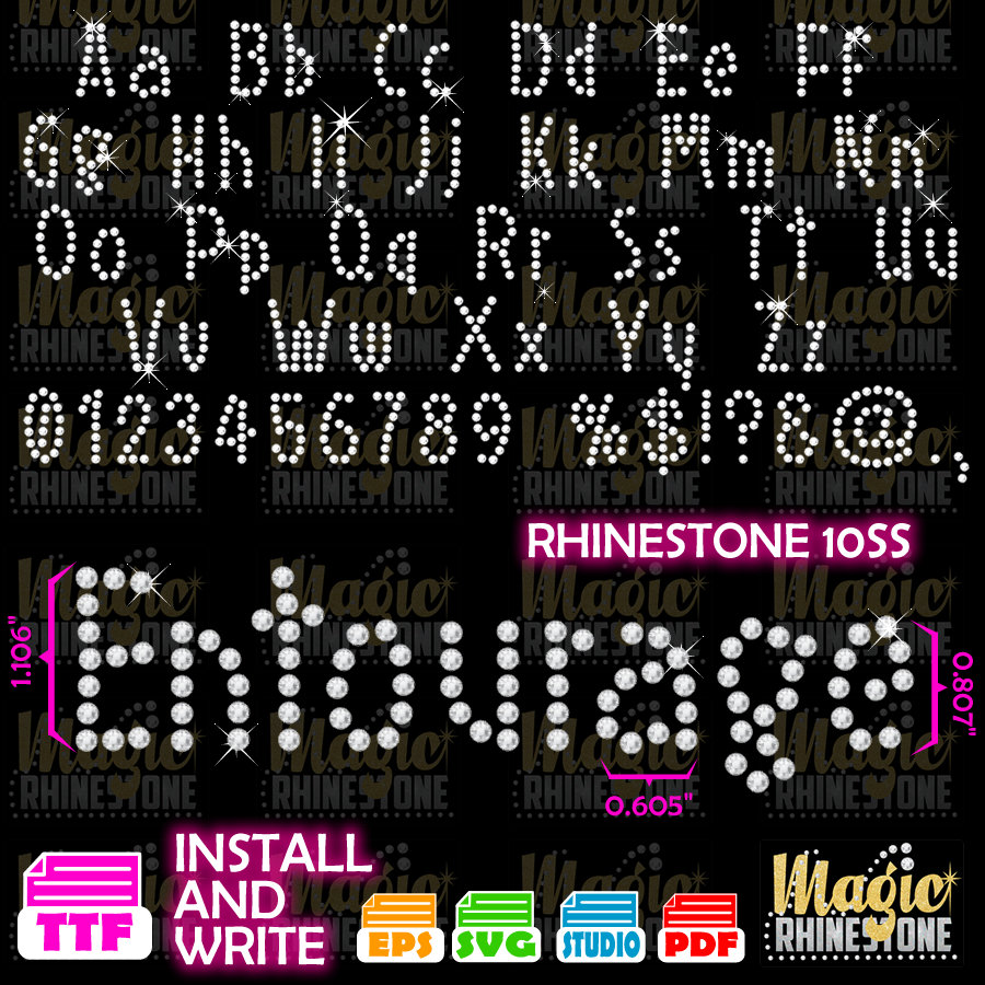 Pack of 6 Rhinestone Fonts Rhinestone template font TTF | Etsy