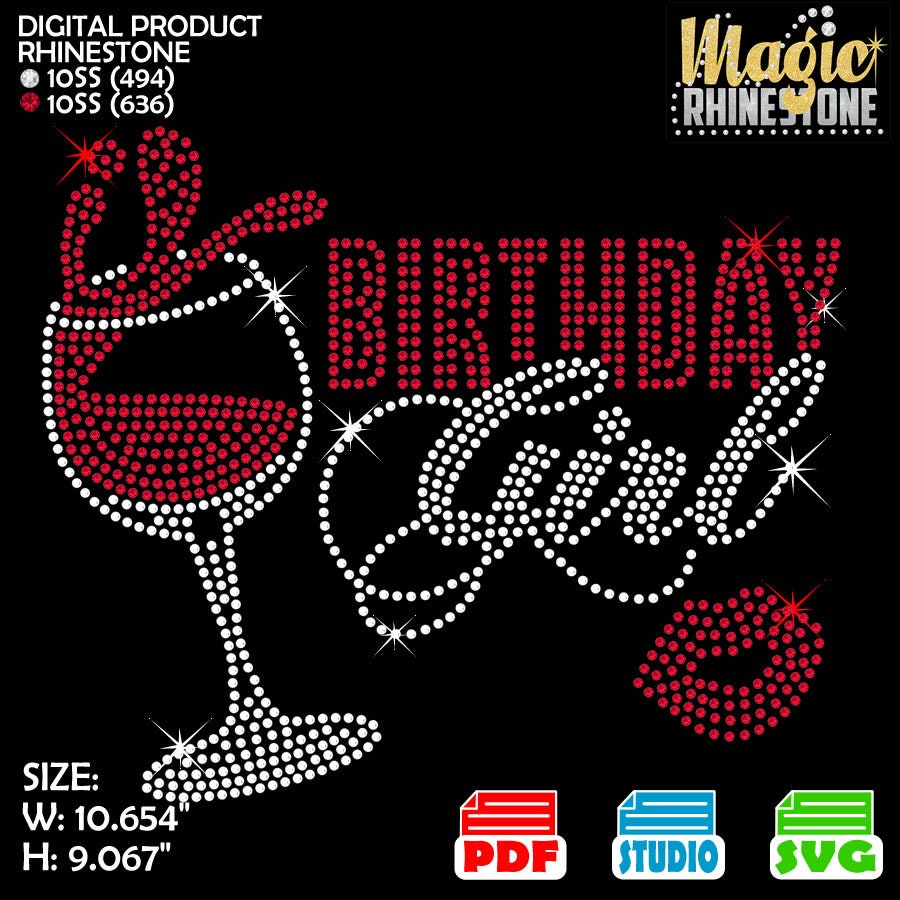 Pack of 2 Rhinestone Birthday Party Svg Birthday Girl Svg - Etsy