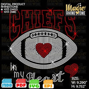 Chiefs Ball Rhinestone, Football Rhinestone Svg, Chiefs Hearts Svg ...