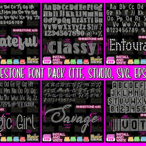Pack of 6 Rhinestone Fonts Rhinestone Template Font TTF - Etsy