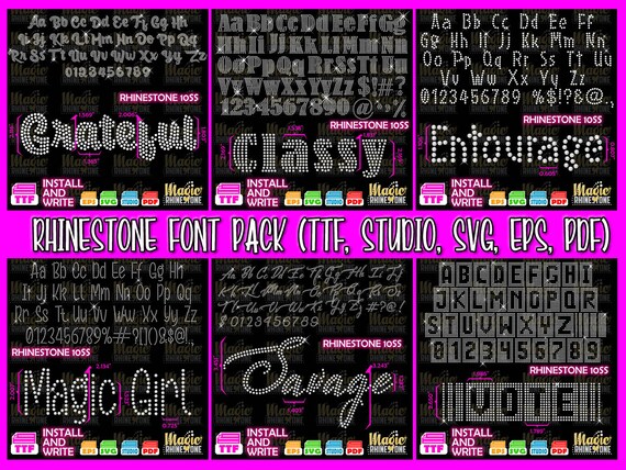 Pack of 6 Rhinestone Fonts Rhinestone Template Font TTF - Etsy