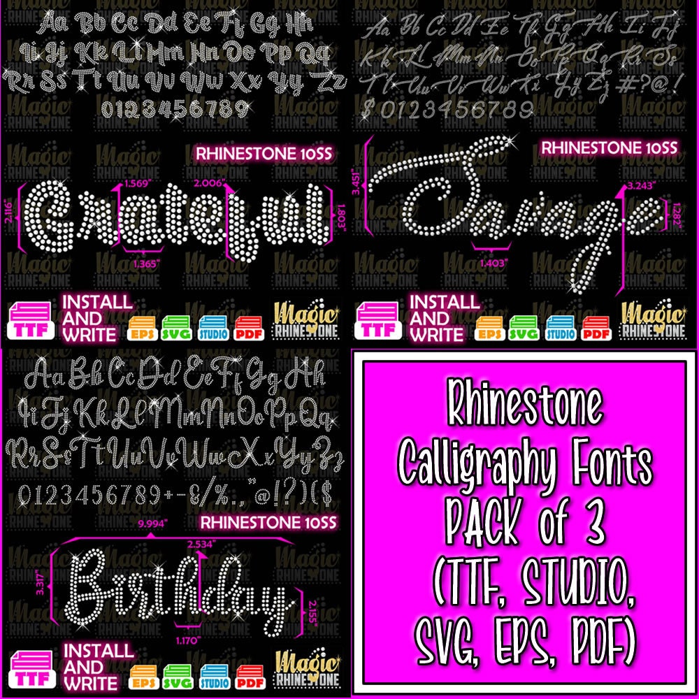 Pack of 3 Rhinestone Calligraphy Fonts Rhinestone Template - Etsy UK