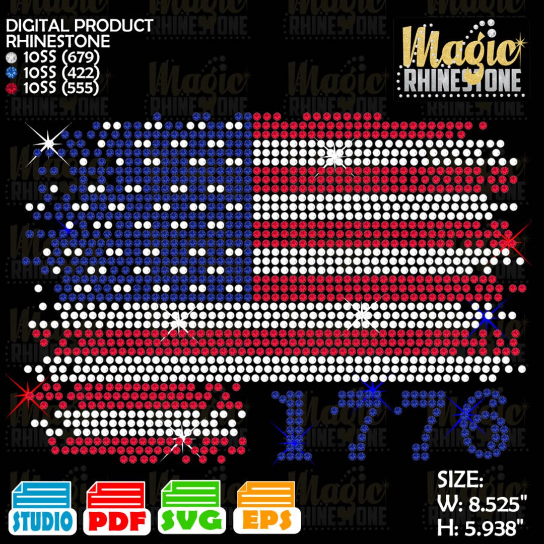 American Flag 1776 Rhinestone Svg, 4th of July SVG, Independence Day ...