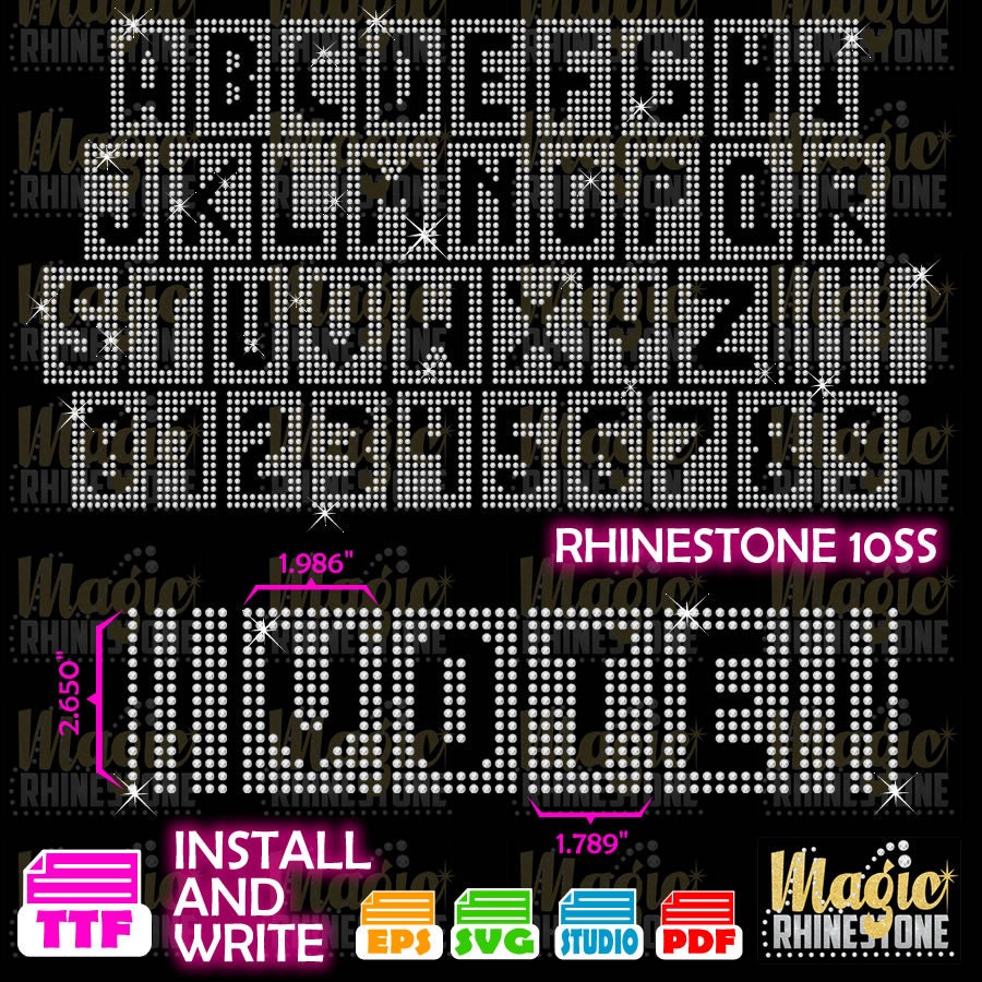 Pack of 6 Rhinestone Fonts Rhinestone template font TTF | Etsy