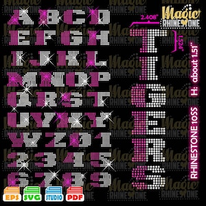 Pack of 6 Rhinestone Fonts, Rhinestone Template Collegiate Font ...