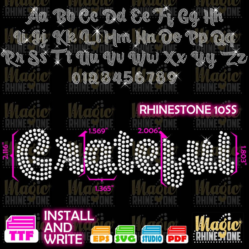 Rhinestone Template Font TTF, Rhinestone Calligraphy Font Svg ...