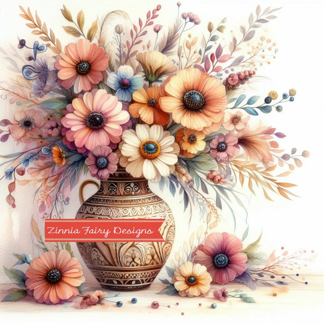 Boho Spring Flowers, Instant Download, Size A4 and 6x6, 4 Jpegs ...