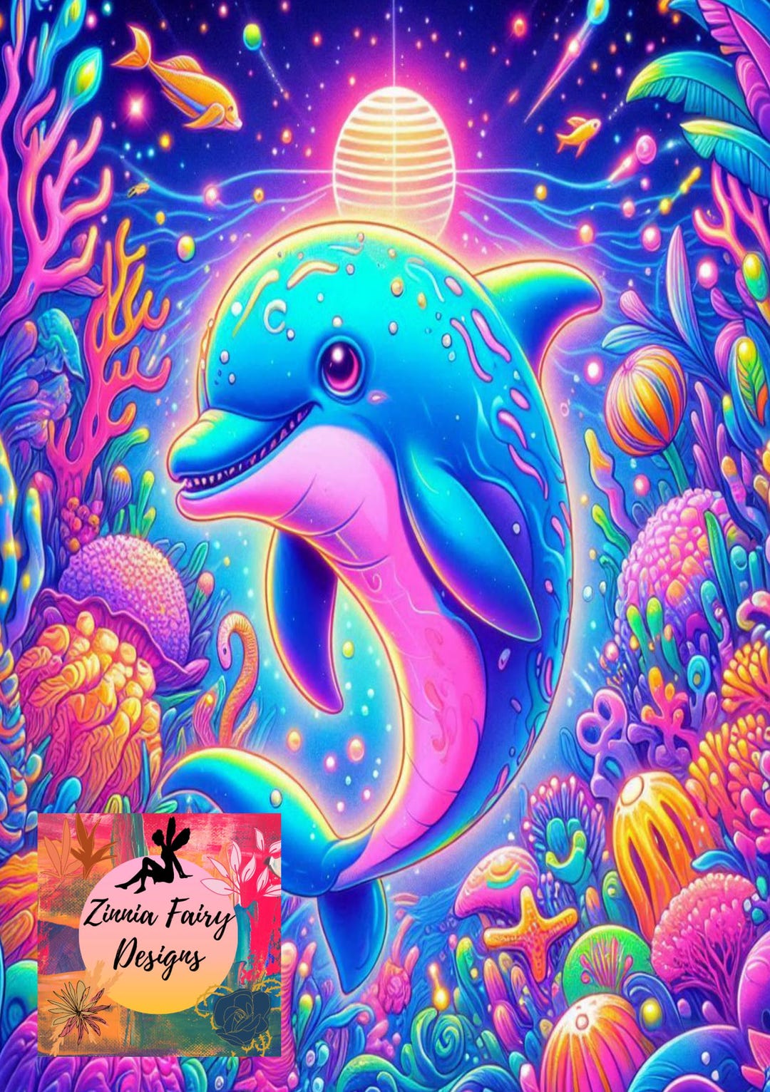 Nursery Pictures, Colourful Playful Psychedelic Dolphins, Size A5 and ...