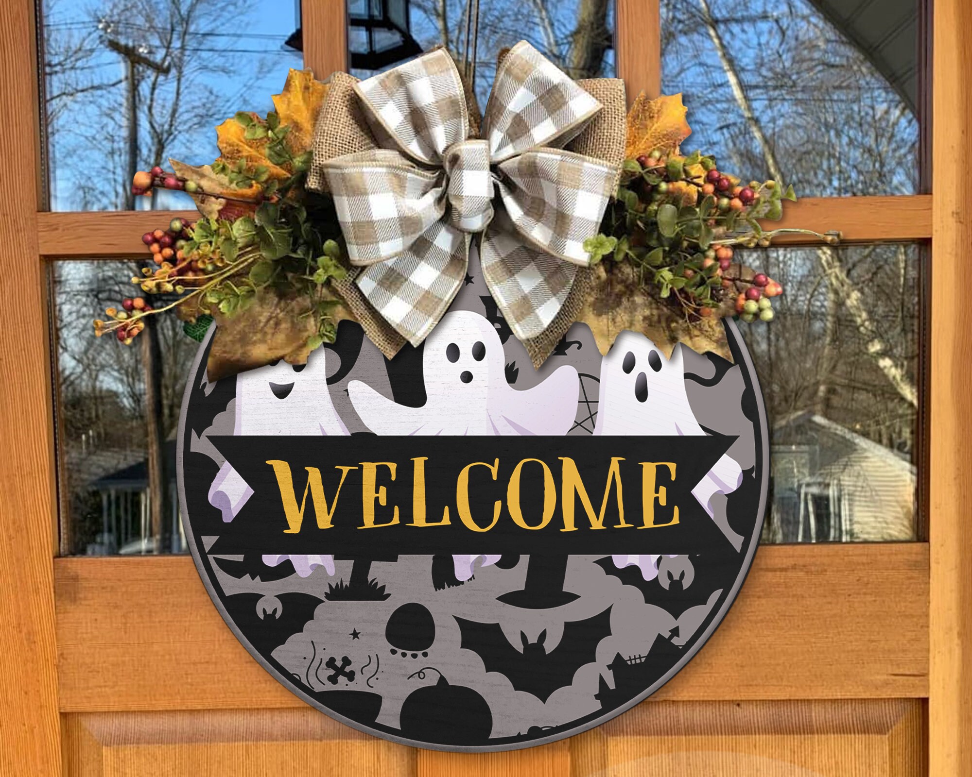 Welcome Spooky Ghosts Door Sign Halloween Door Sign | Etsy